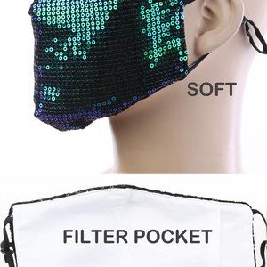 Accessories | Dark Green Sequin Reuse Face Mask | Poshmark